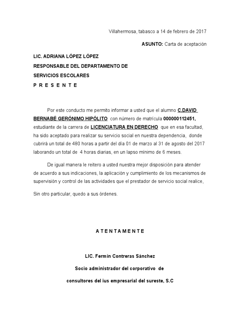 Carta de Aceptacion | PDF