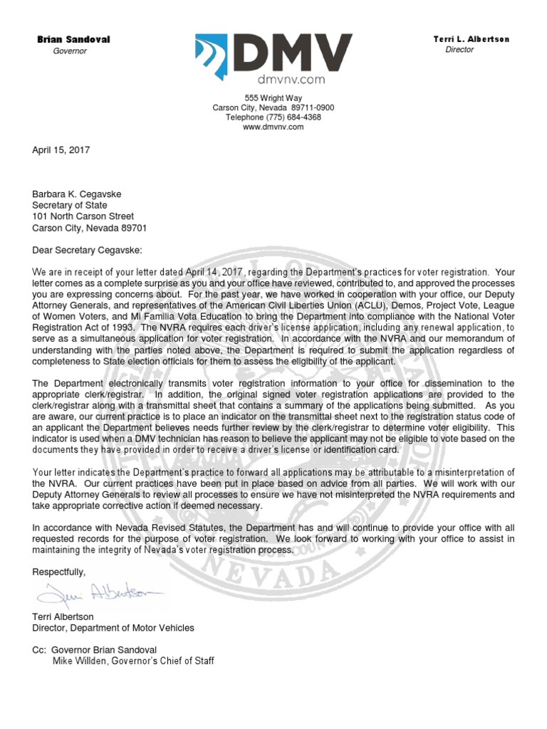 LettertoSOS_April15_2017 | Department Of Motor Vehicles