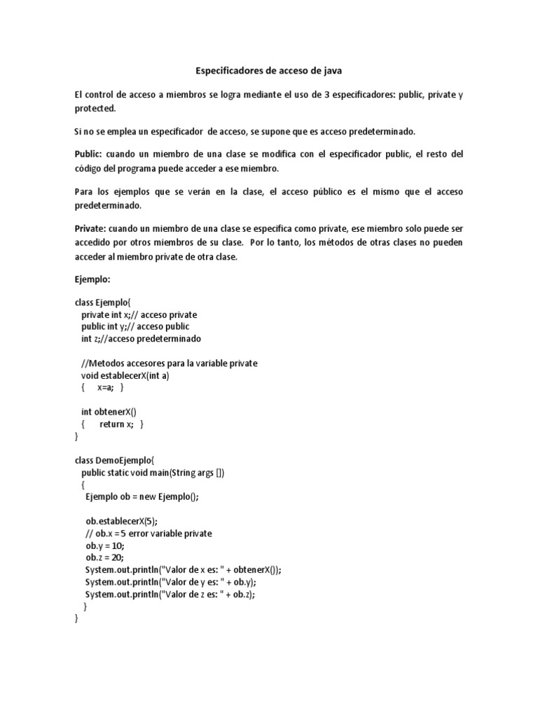 Especificadores de Acceso de Java PDF | PDF | Informática