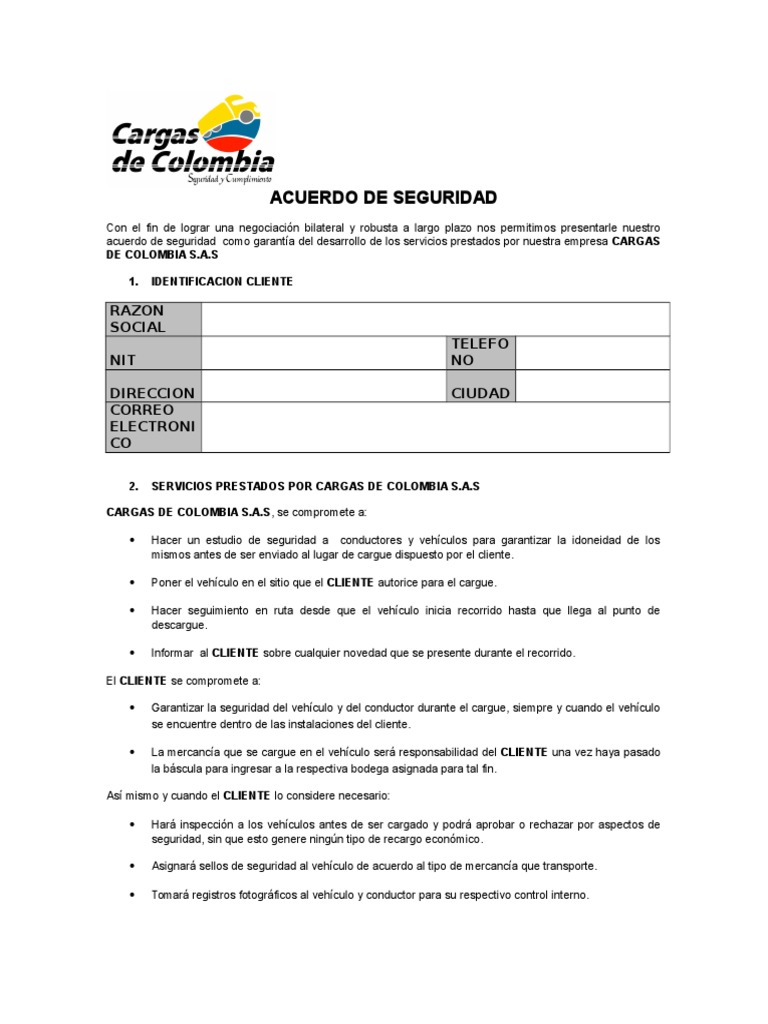 Acuerdo de Seguridad Con Clientes 2015 | Cliente | Colombia