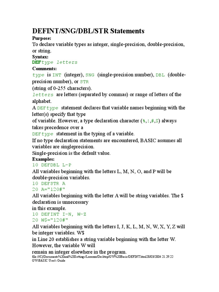 DEFINT/SNG/DBL/STR Statements: Purpose | PDF