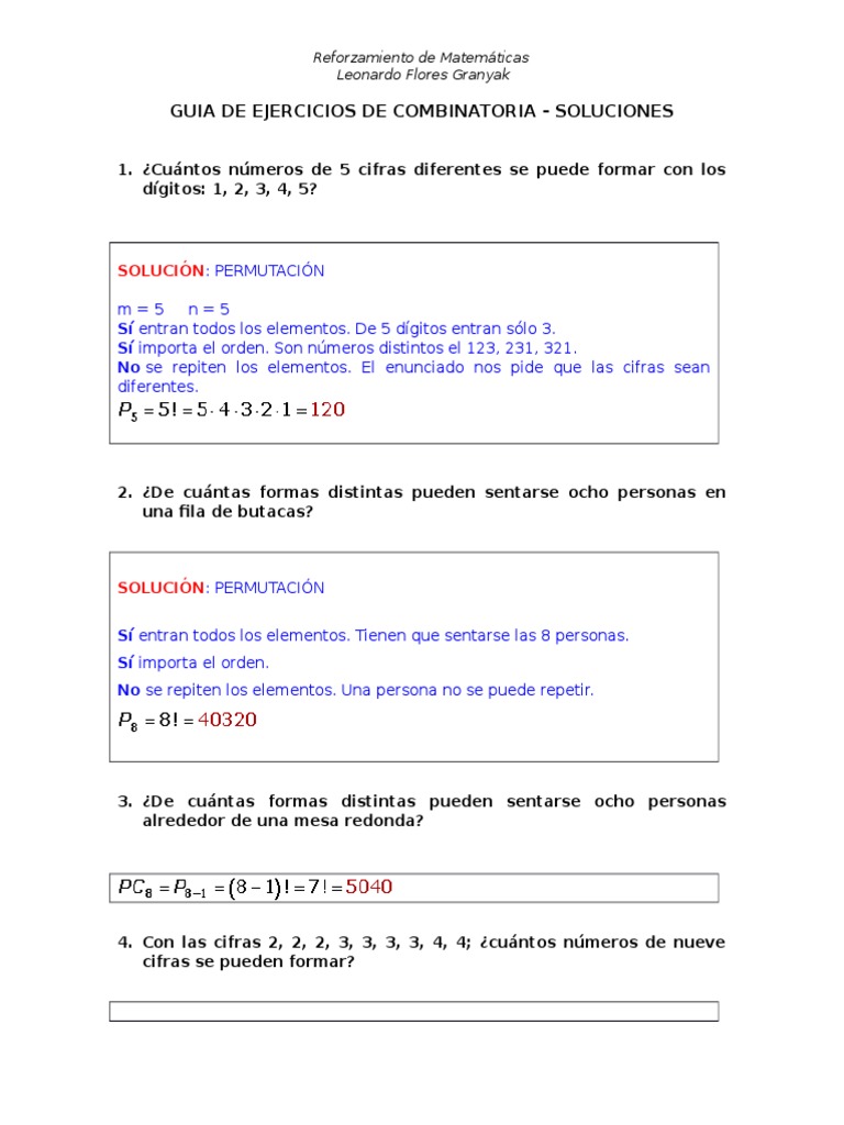 Guia de Ejercicios de Combinatoria | PDF
