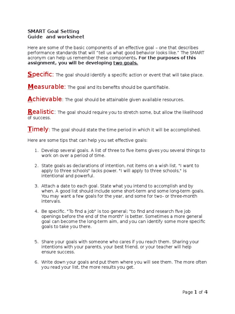 SMART Goal Setting Guidelines and Worksheet | PDF | Goal Setting | Goal