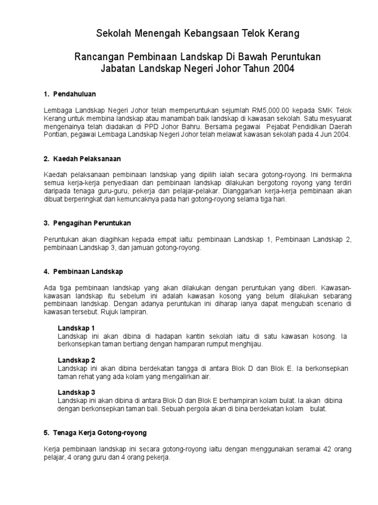 Laporan Pembinaan Landskap Peruntukan JLNJ | PDF