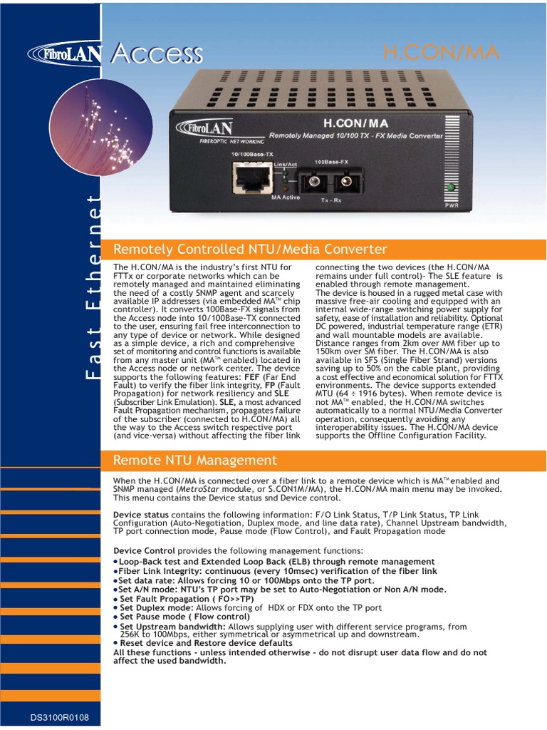 Fibrolan Ds3100r0108 H.conma | PDF | Fiber To The X | Computer Network