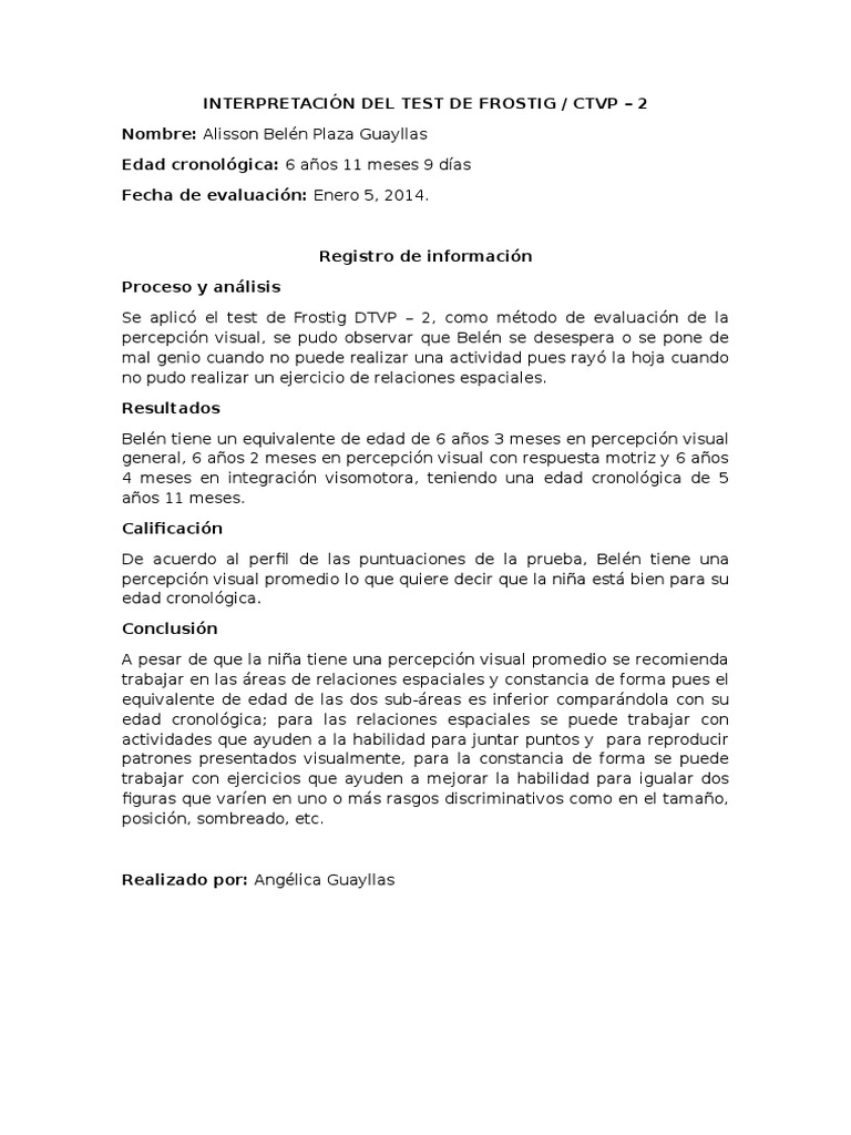 Interpretacion Del Test de Frostig | PDF