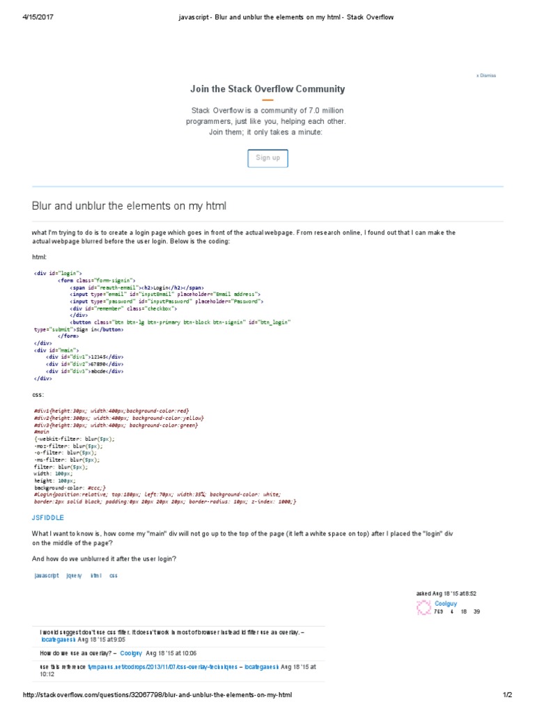 Javascript - Blur and Unblur The Elements On My HTML - Stack Overflow | Download Free PDF ...