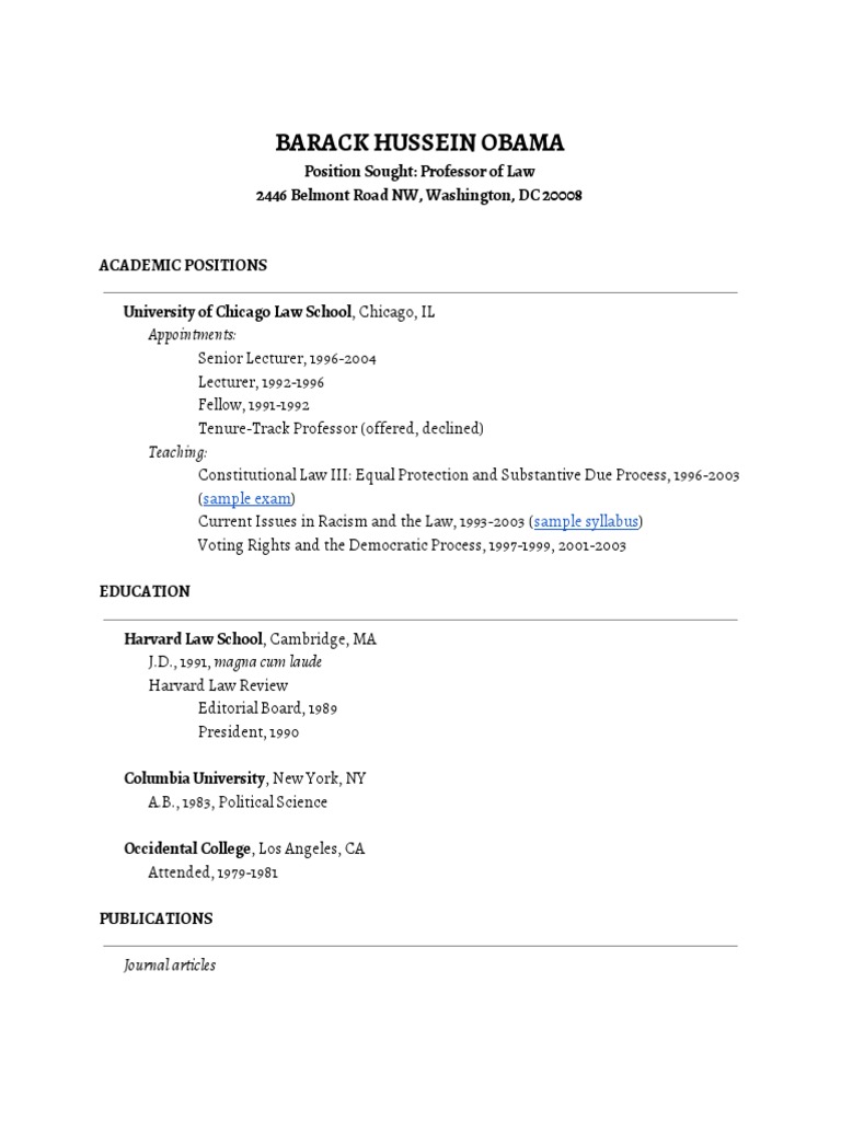 Barack Obama s Academic CV | Barack Obama | Lecturer