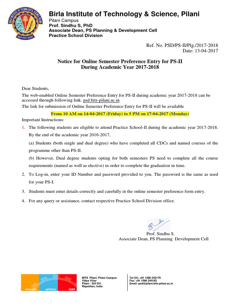 Notice For Semester Allotment | PDF