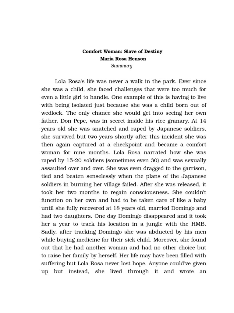 Comfort Woman: Slave of Destiny Maria Rosa Henson | PDF
