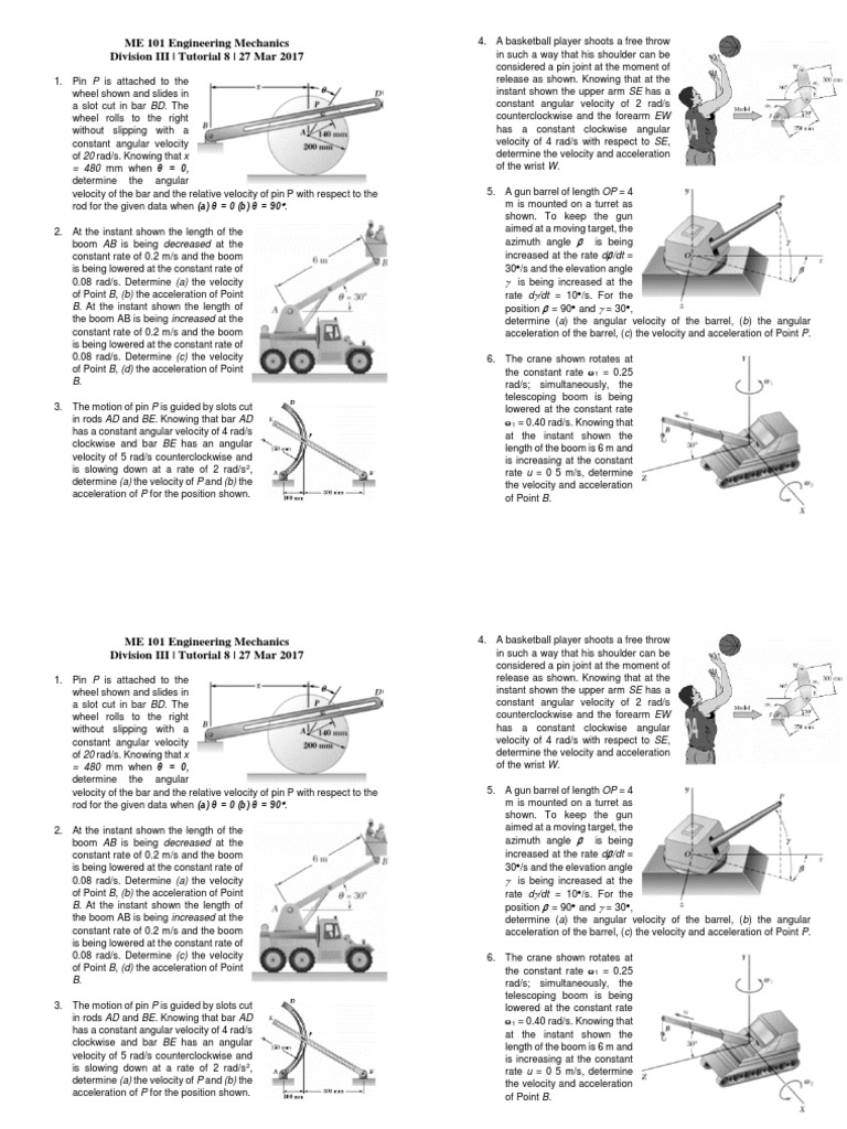 ME101 Div3 2017 Tutorial-8 | PDF | Velocity | Acceleration