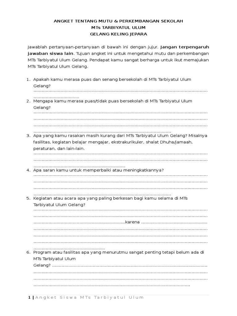 Angket Tentang Sekolah | PDF