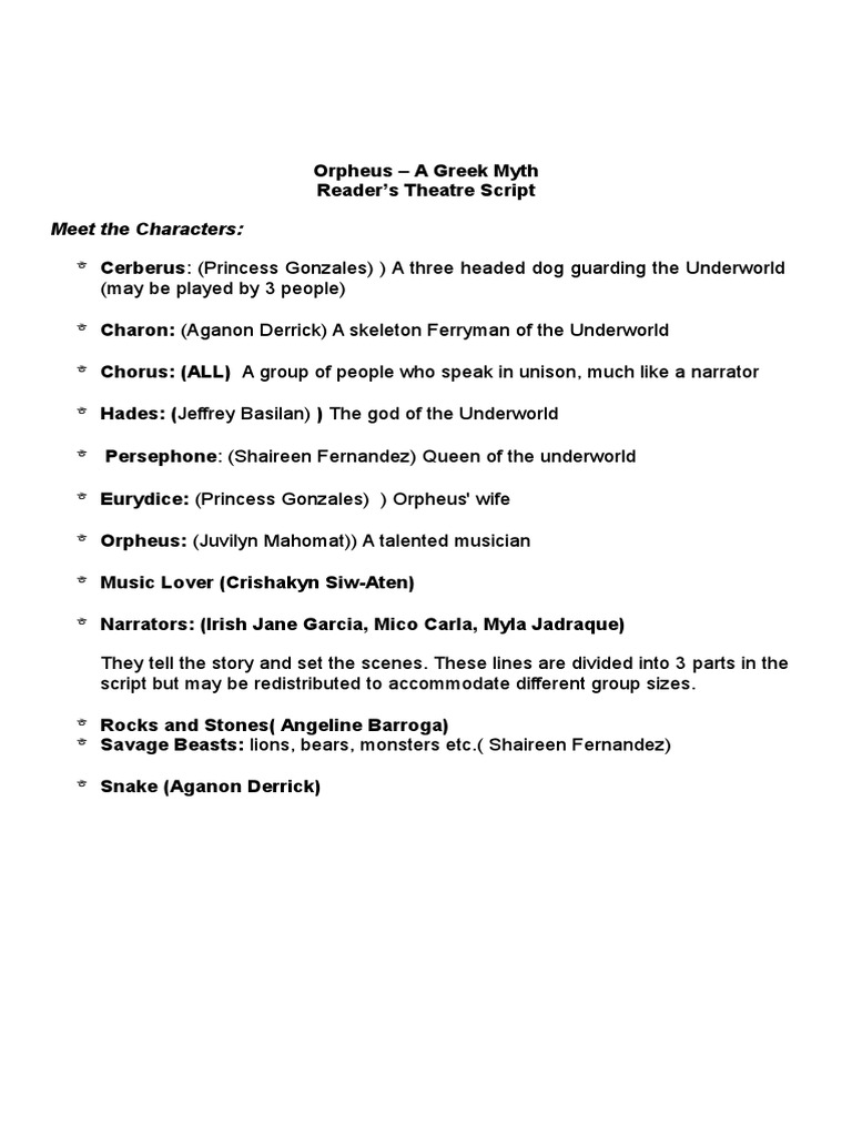 Orpheus Readers Theatre | PDF | Orpheus | Hades