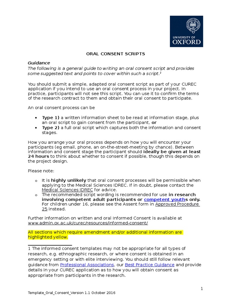 Template Oral Consent | PDF | Consent | Thesis Template Oral Consent | PDF | Consent | Thesis