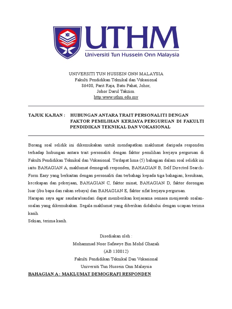 Contoh Soal Selidik Trait Personaliti | PDF