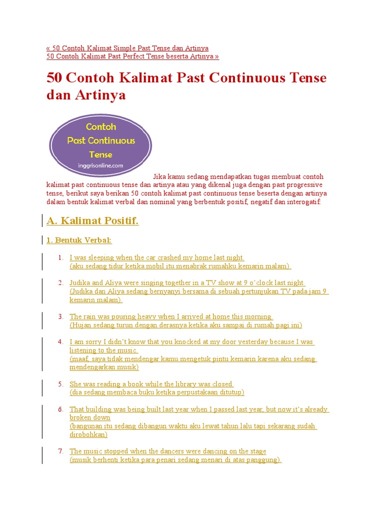 50 Contoh Kalimat Past Tense dan Artinya | PDF | Seni & Disiplin Bahasa ...