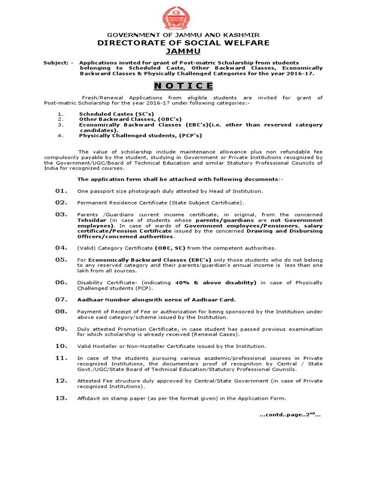 Notice: Directorate of Social Welfare Jammu | PDF