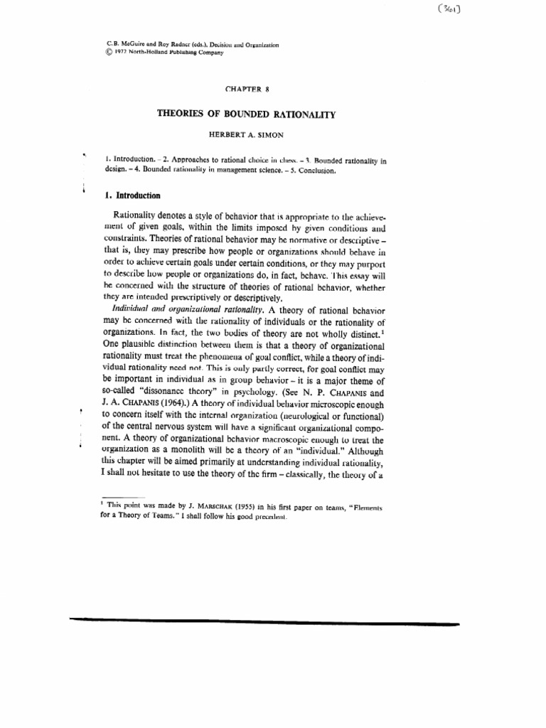 Herbert Simon Theories of Bounded Rationality 1972 PDF | PDF