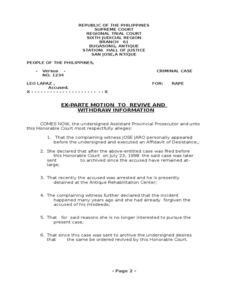 Motion To Revive and Withdraw Information | Prosecutor | Legal Procedure