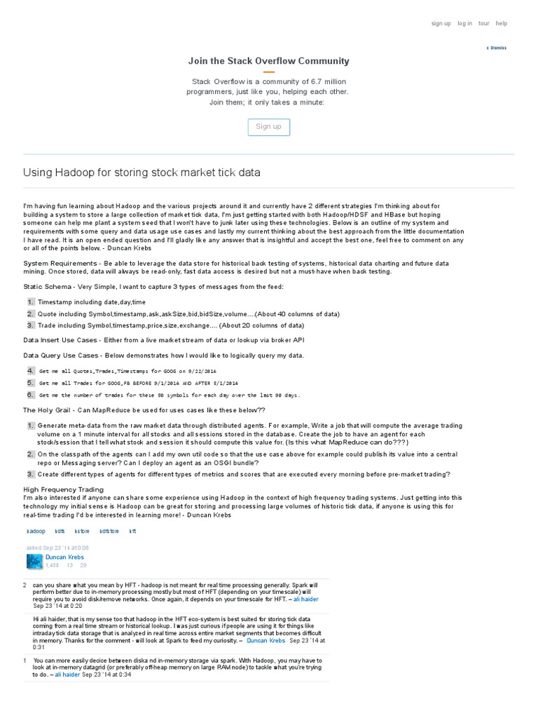 Hdfs Using Hadoop For Storing Stock Market Tick Data Stack Overflow Pdf Apache Hadoop 6116