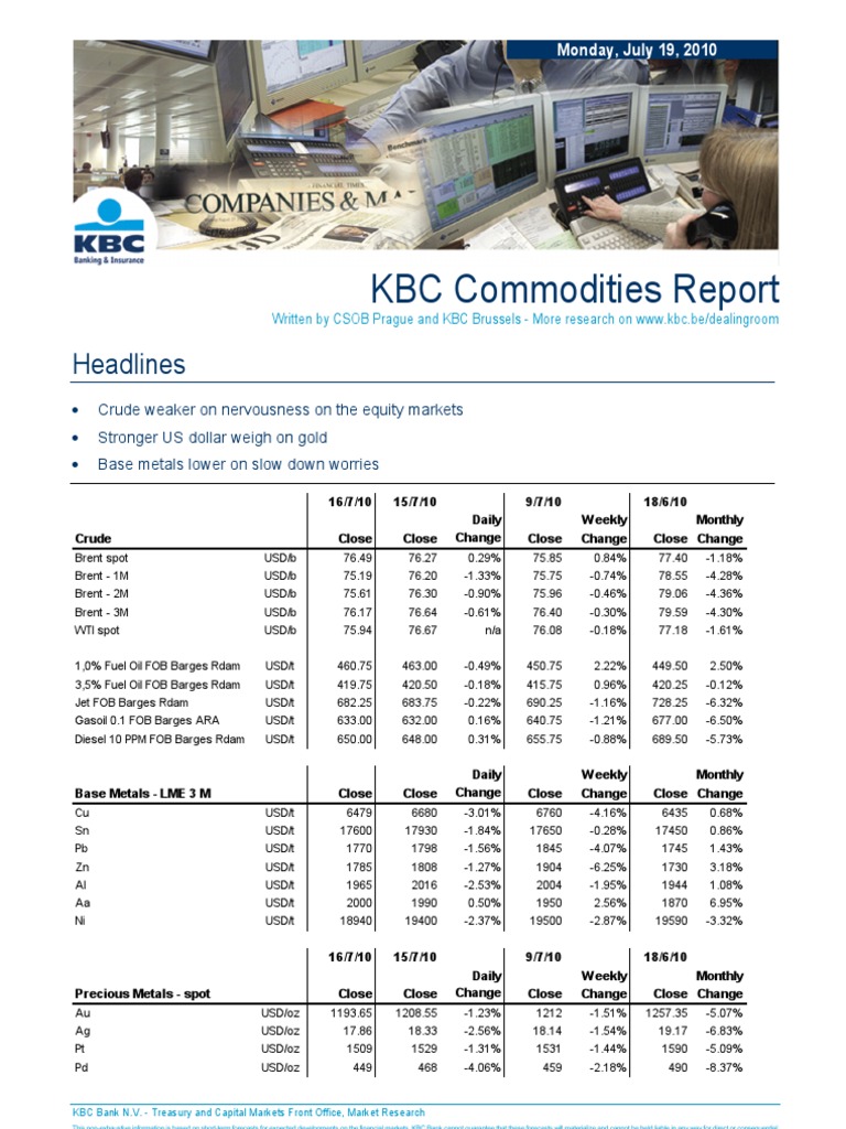 JUL 19 KBC Commodities Report | PDF | Commodity Markets | Forecasting