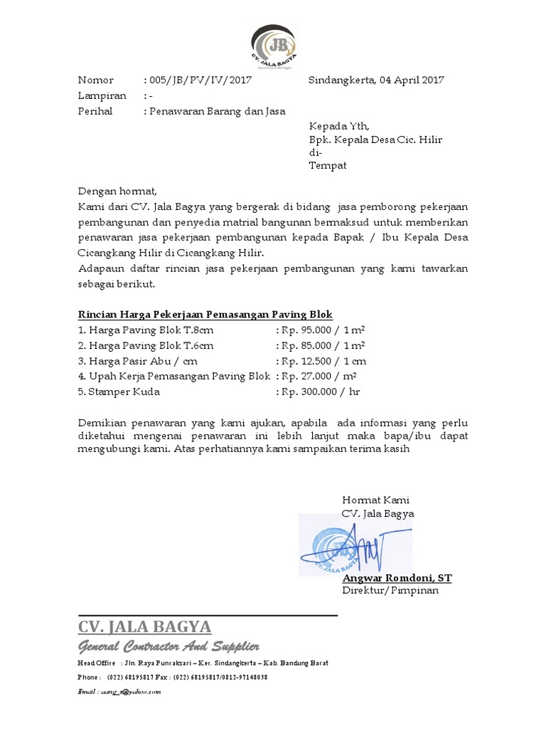 Surat Penawaran CV - JB Cic. Hilir | PDF | Bisnis | Griya & Taman