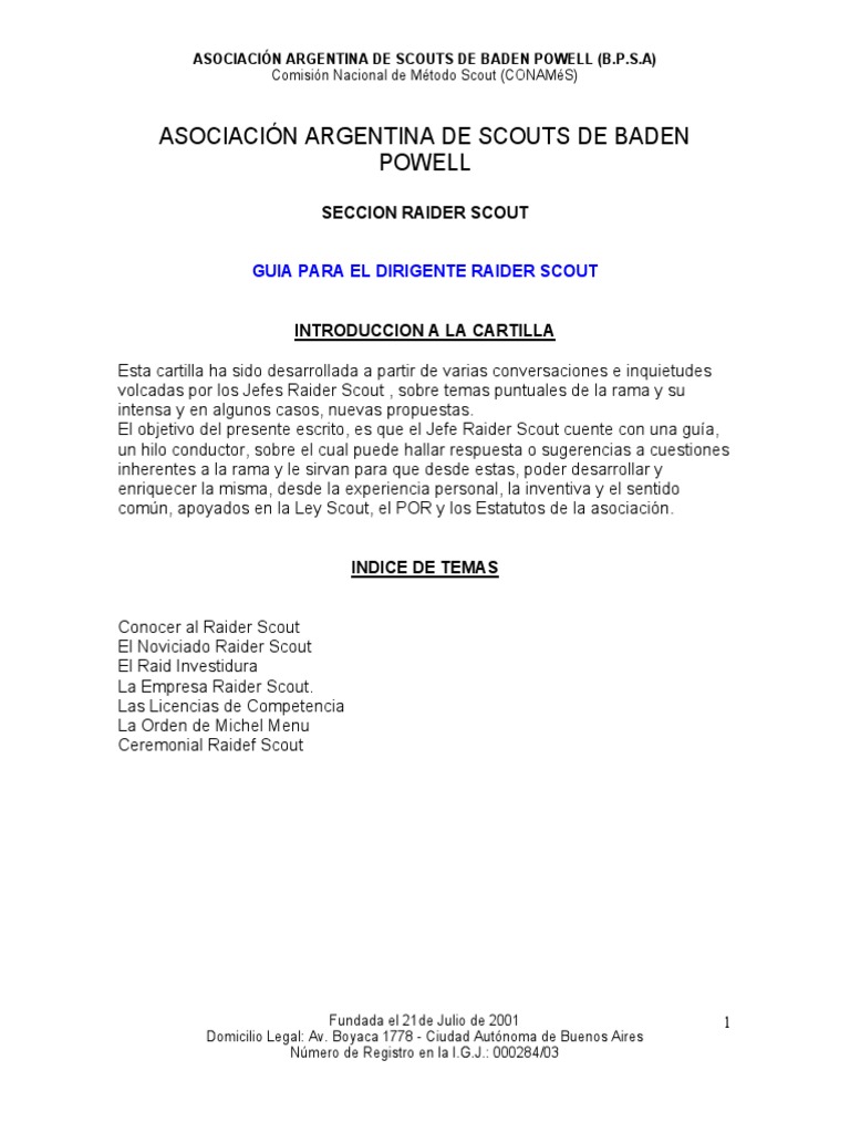 Cartilla Guia para El Dirigente Raider Scout | PDF | Exploración | Piel