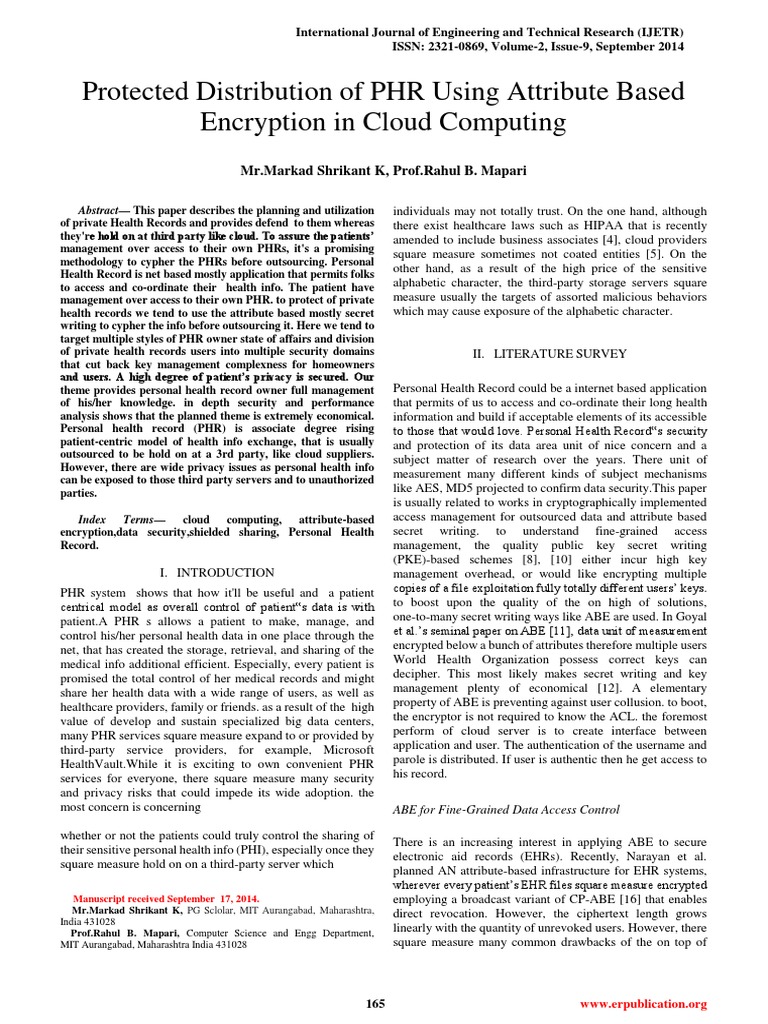 Protected Distribution of PHR Using Attribute Based Encryption in Cloud Computing | Download ...