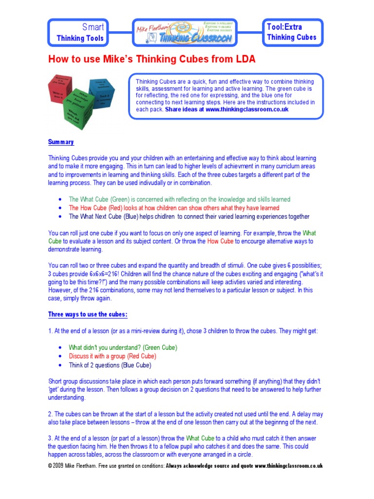 Thinking Cubes Instructions | PDF | Thought | Learning