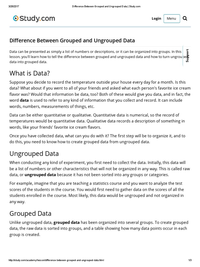 Difference Between Grouped And Ungrouped Data Pdf Data 6308