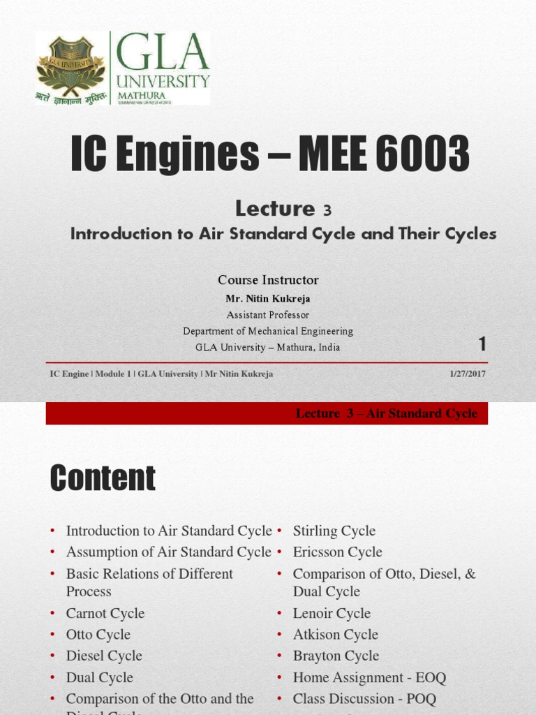 Lecture 3 - Introduction To Air Standard Cycle and Their Cycles | PDF ...
