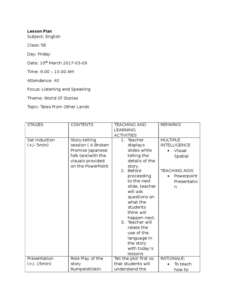 Lesson Plan | PDF | Lesson Plan | Education Theory