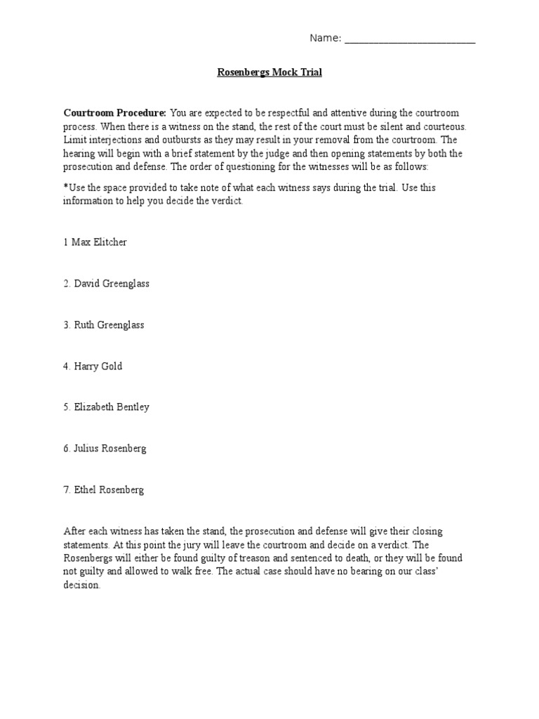 Rosenbergs Mock Trial Overview | PDF