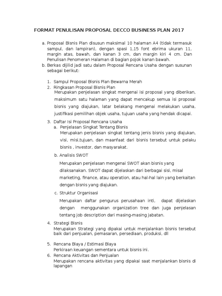 Format Penulisan Proposal Bisnis Plan | PDF