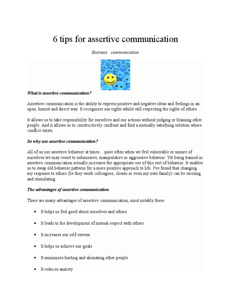 6 Tips For Assertive Communication | PDF | Self Esteem | Communication
