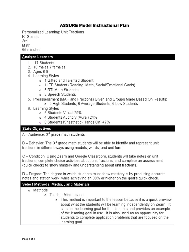 3rd Grade Unit Fractions Plan | PDF | Learning Styles | Learning