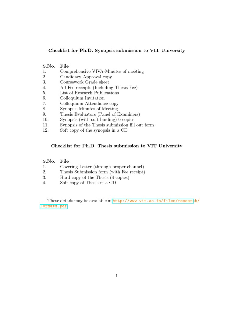 Checklist Thesis VIT | PDF