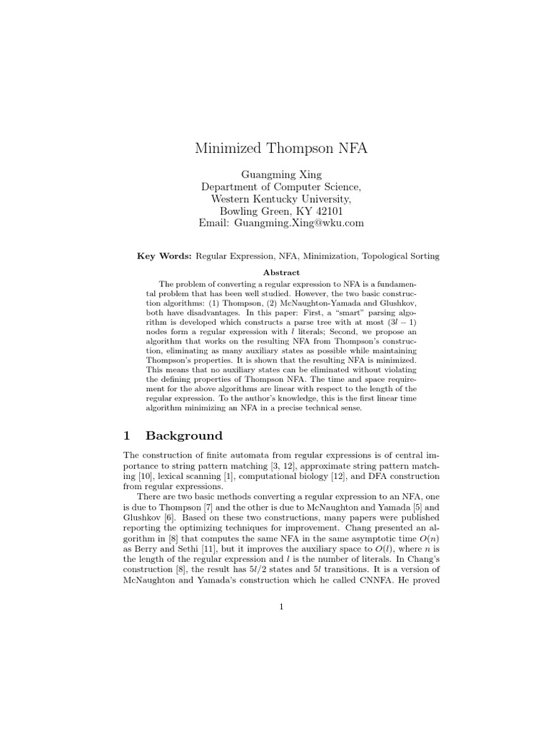 Thompson Nfa | PDF | Regular Expression | Theory Of Computation