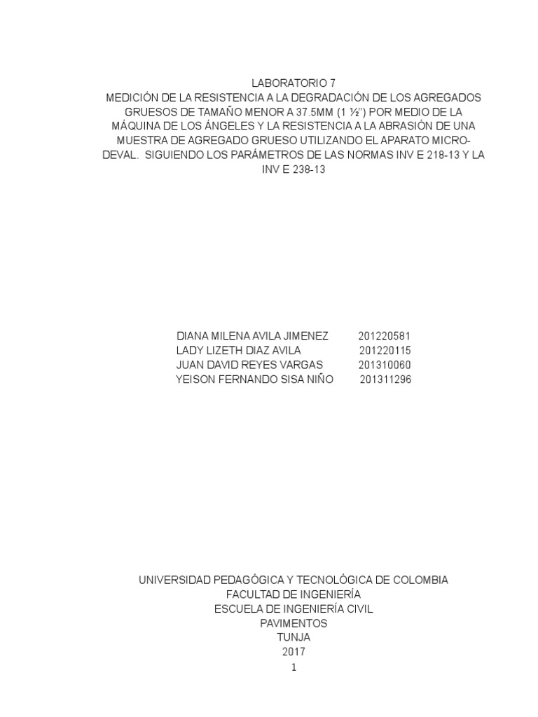 Laboratorio 7 Inv e 238 Pavimentos | PDF | Dureza | Resistencia Eléctrica y Conductancia