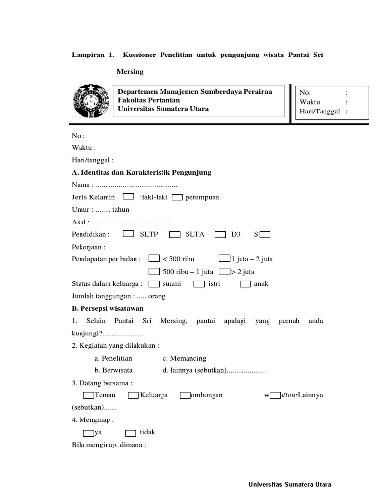 Kuisioner Wisata | PDF