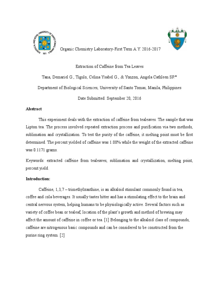 Experiment 3: Extraction of Caffeine From Tea Leaves | PDF | Caffeine ...