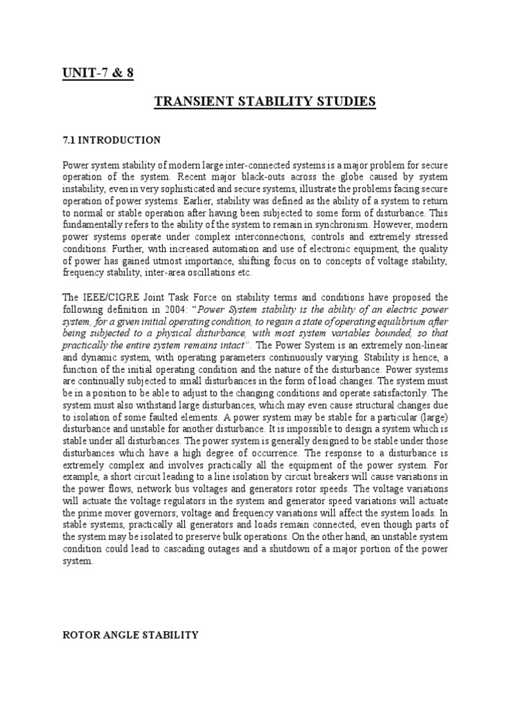 UNIT-7 & 8 Transient Stability Studies | PDF | Electric Power System ...