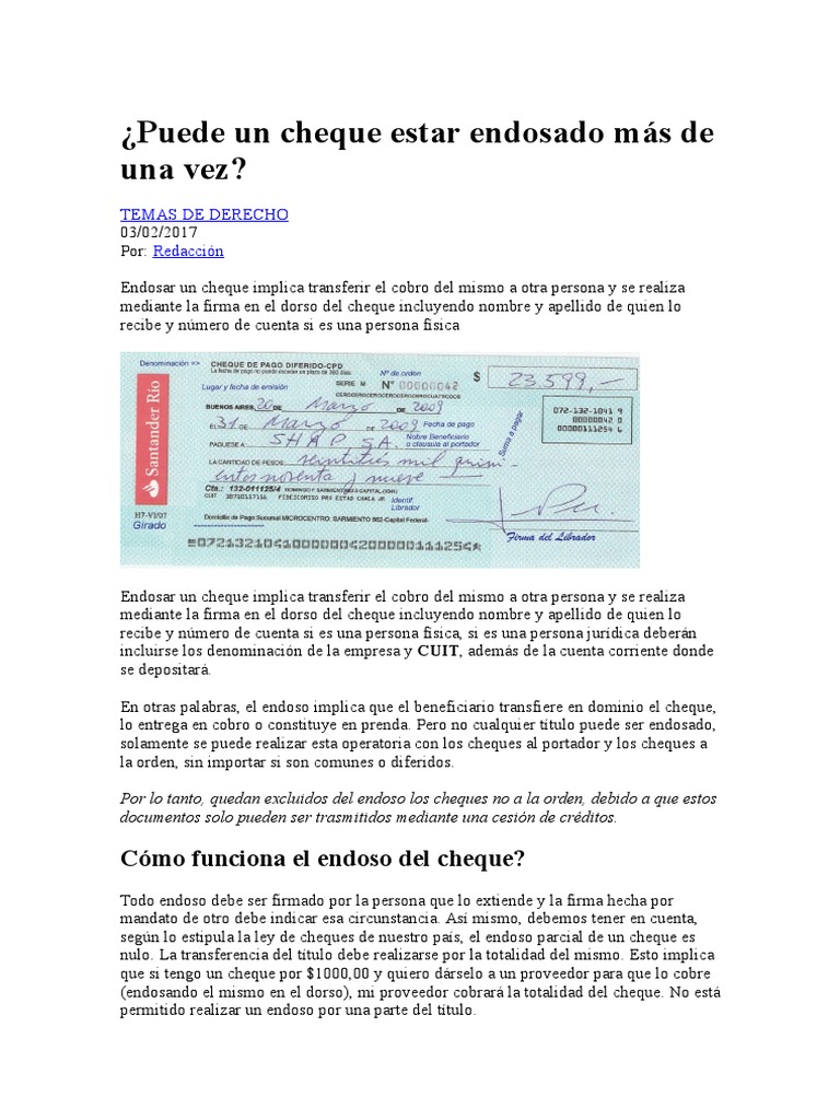 Puede Un Cheque Estar Endosado Más de Una Vez | PDF | Cheque