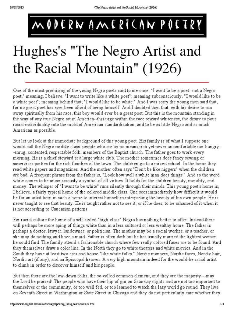 Hughes's "The Negro Artist and The Racial Mountain" (1926) | PDF ...