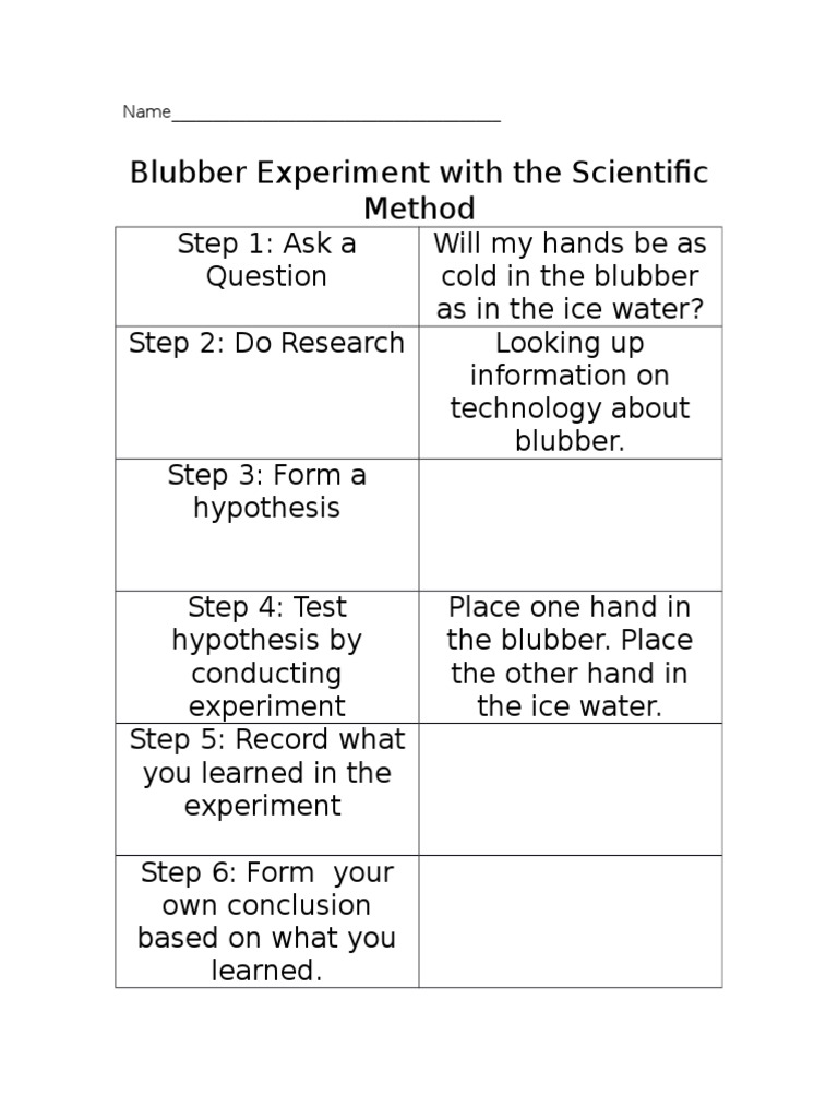Blubber Experiment Worksheet | PDF | Experiment | Scientific Method