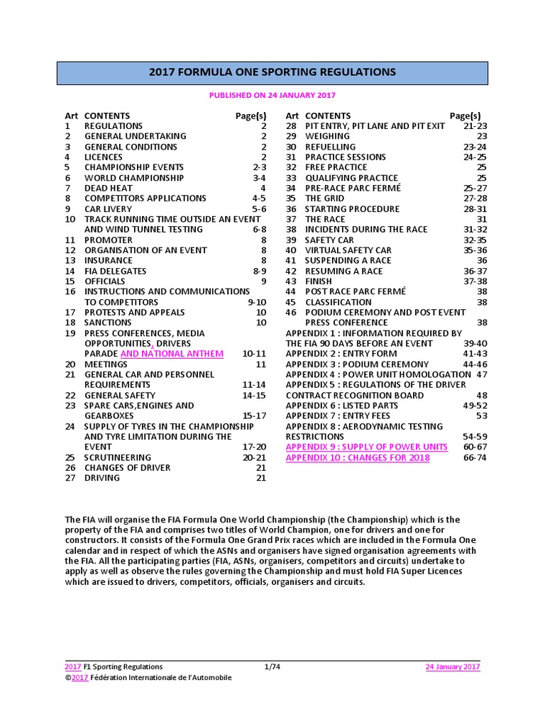 Formula One - Sporting Regulations - 2017 | PDF | Formula One ...