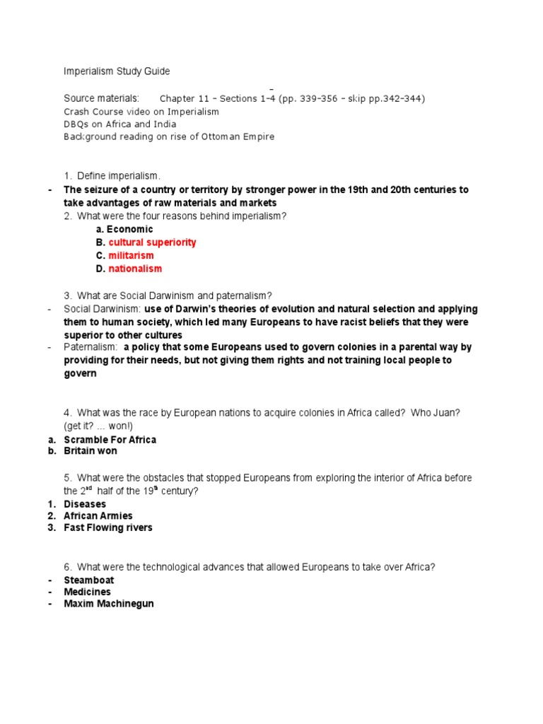 Imperialism Test Study Guide | PDF | Imperialism | British Empire