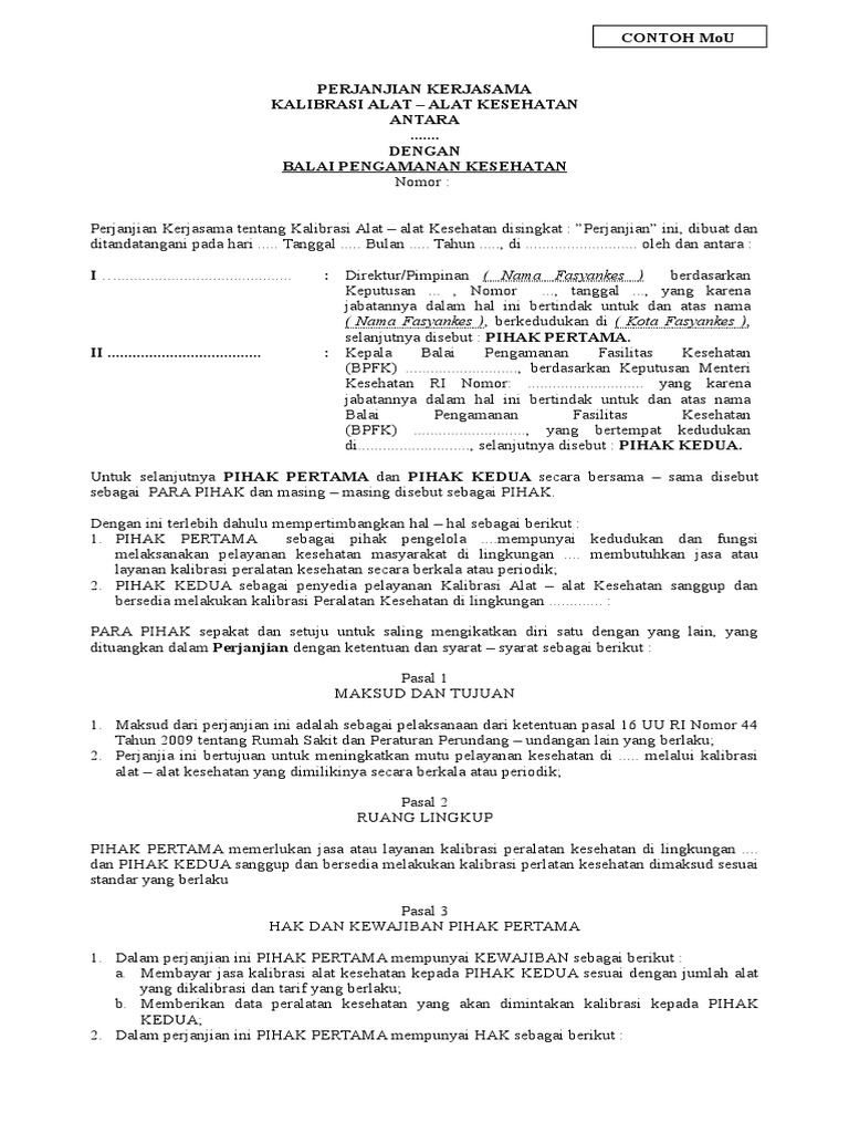 Contoh Kerjasama Kalibrasi Alat Kesehatan | PDF
