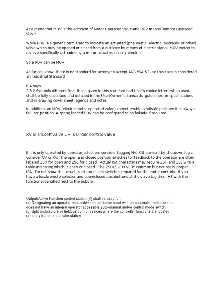 ROV and MOV | PDF | Valve | Electronic Engineering