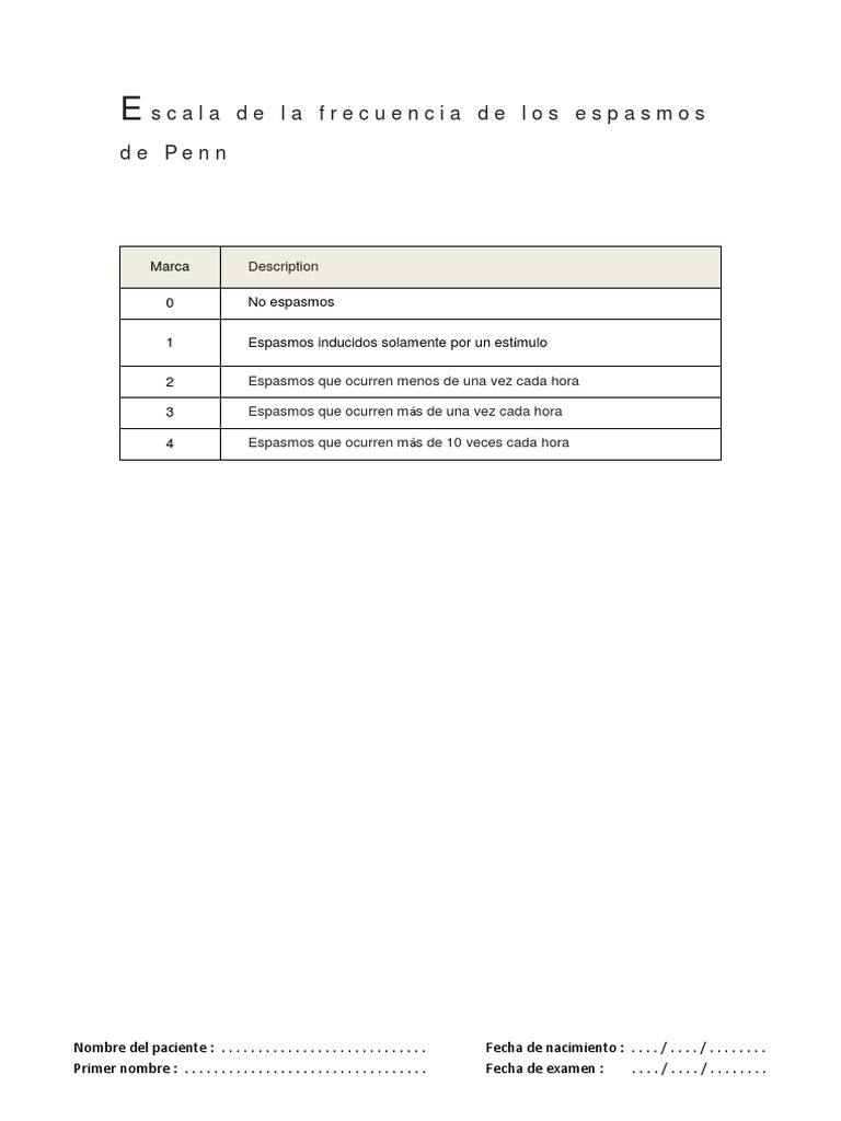 Escala Frecuencia Espasmos Penn | PDF